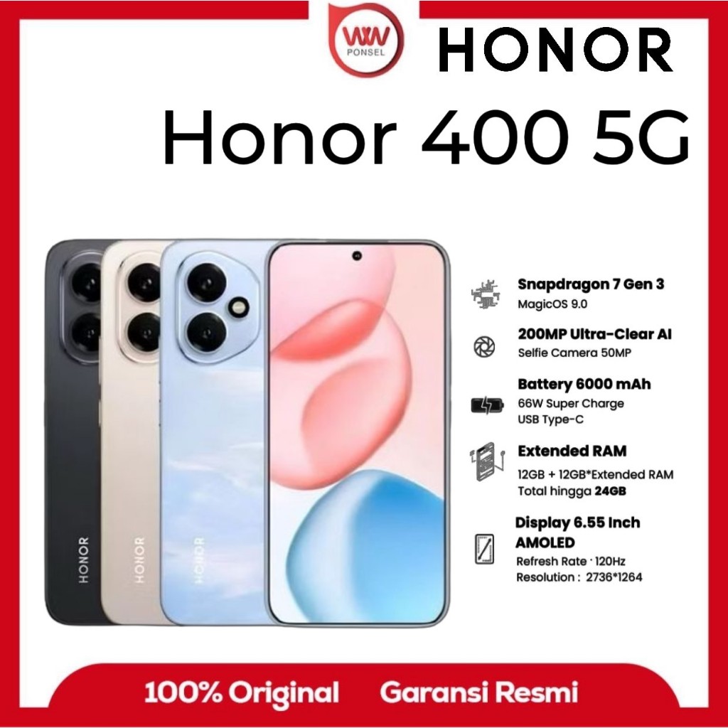 Jual Hp Honor 400 5G Ram 12GB Internal 512GB Garansi Resmi | Shopee ...