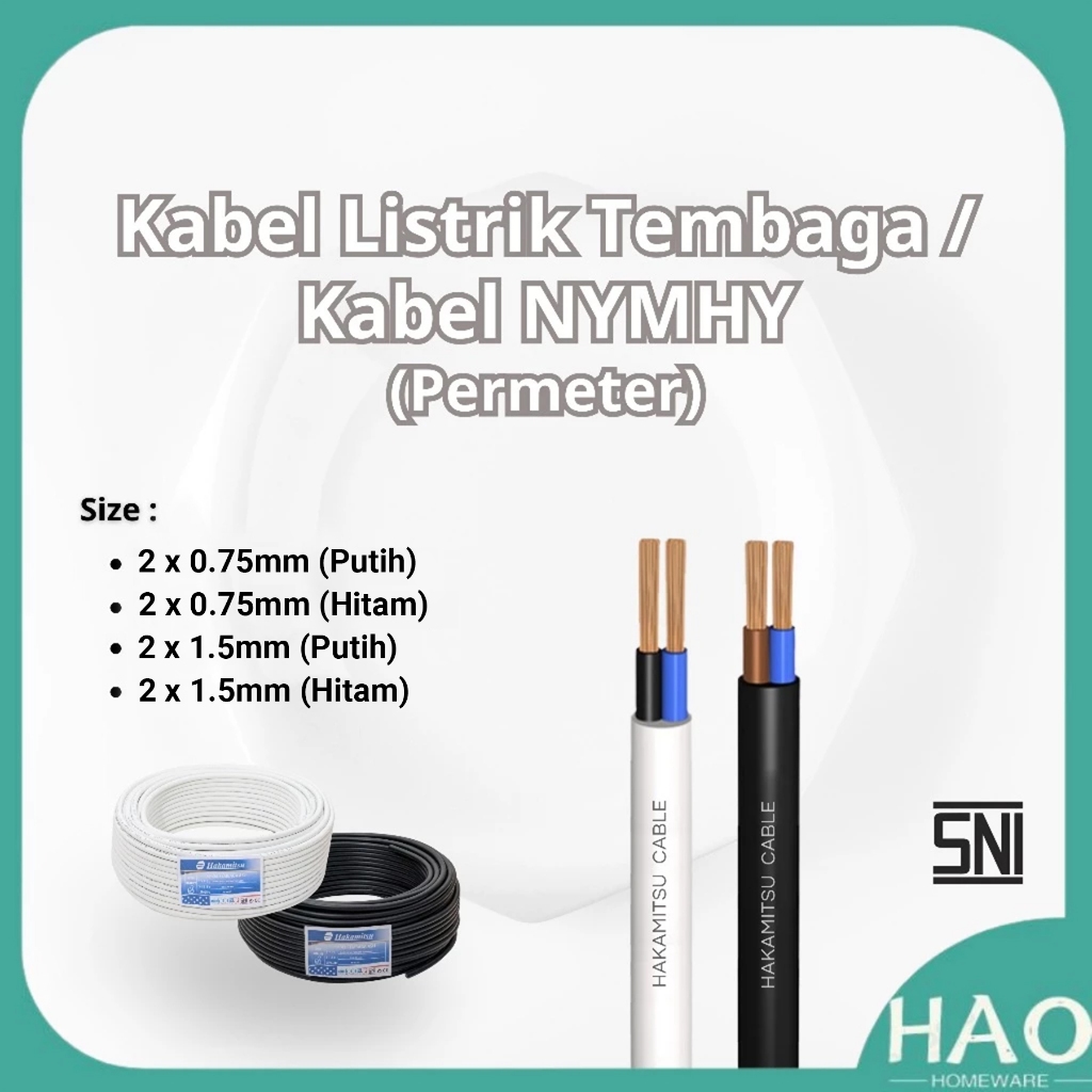 Jual (Per-Meter) Kabel Tembaga Asli /Kabel Listrik Kabel NYMHY 2x0.75 mm & 2x1.5mm /Putih ...