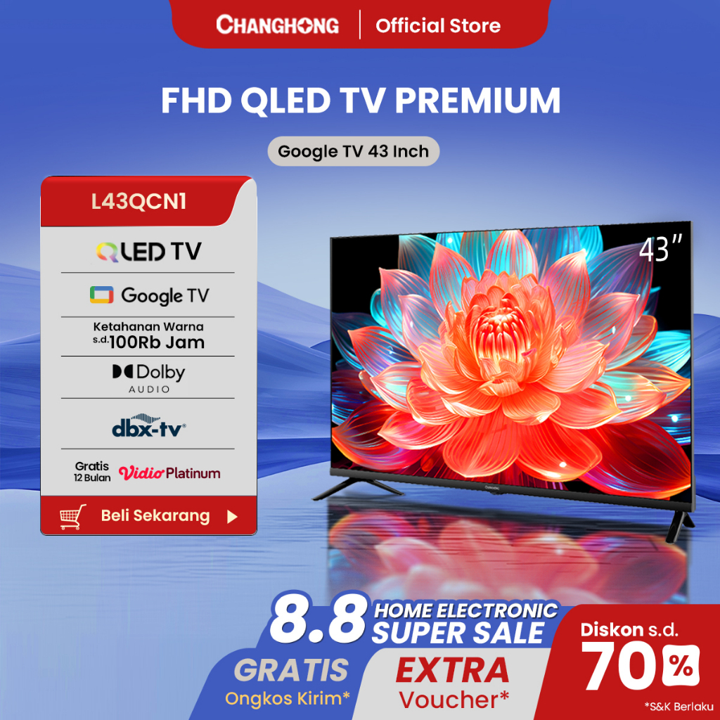 Jual Changhong QLED TV 43 inch FHD Google Smart TV Digital TV (L43QCN1) | Shopee Indonesia