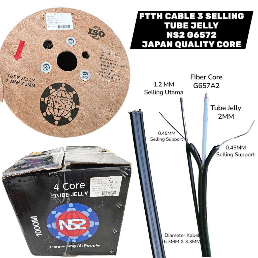 Jual kabel fo dropcore 4 core 3 selling jelly tube NS2 G657A2 / drop ...