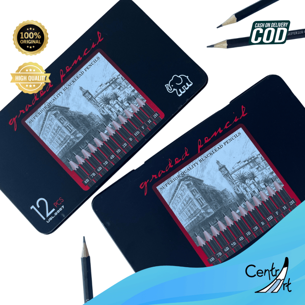 Jual Pensil Gambar Sketsa Profesional isi 12 2H-8B Uslon graded pencil ...