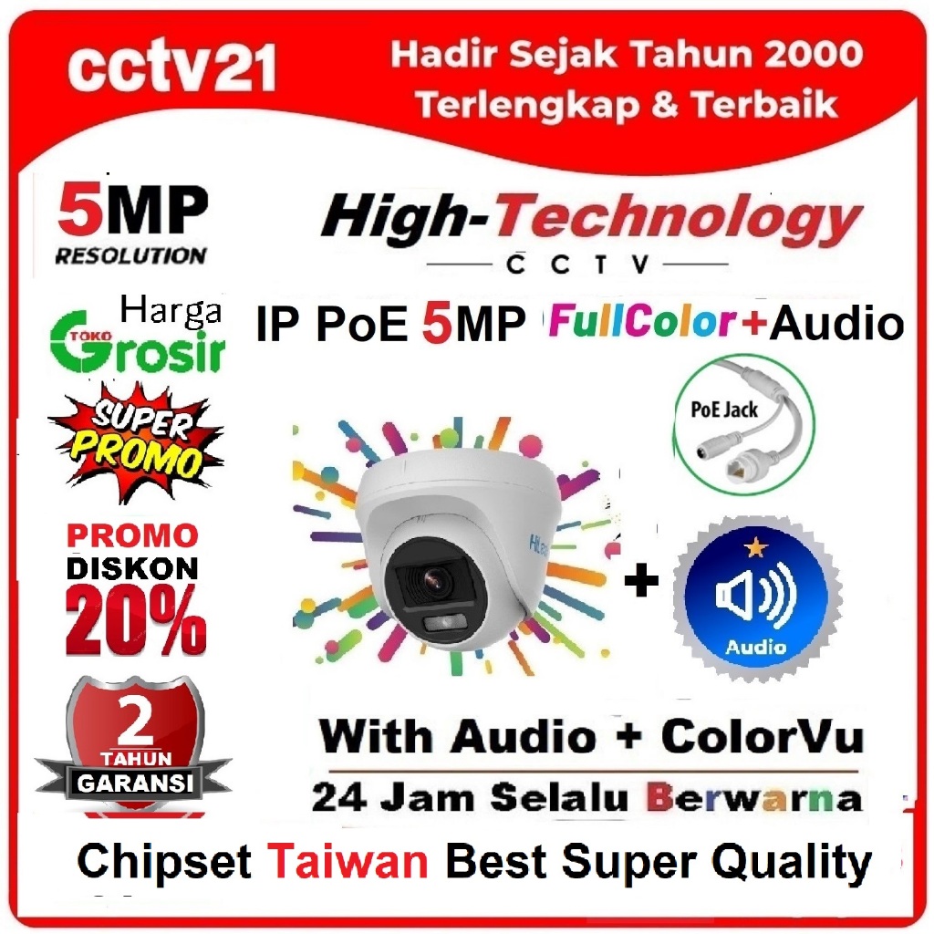 Jual Kamera / Camera IP 5MP PoE +Audio High Tech Full Color 24Jam Selalu Berwarna Harga Promo ...