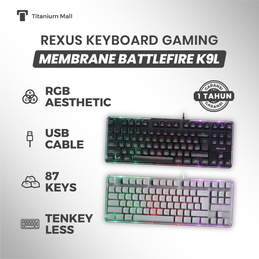 Jual Keyboard RGB REXUS K9L TKL Gaming Layout Minimalis Tanpa Numpad ...