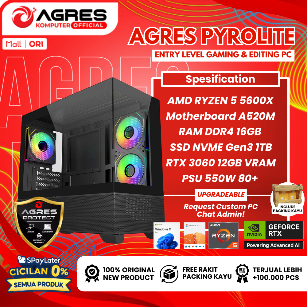 Jual AGRES PYROLITE PC RYZEN 5 5600X RTX 3060 12GB/ RAM 16GB SSD 1TB ...