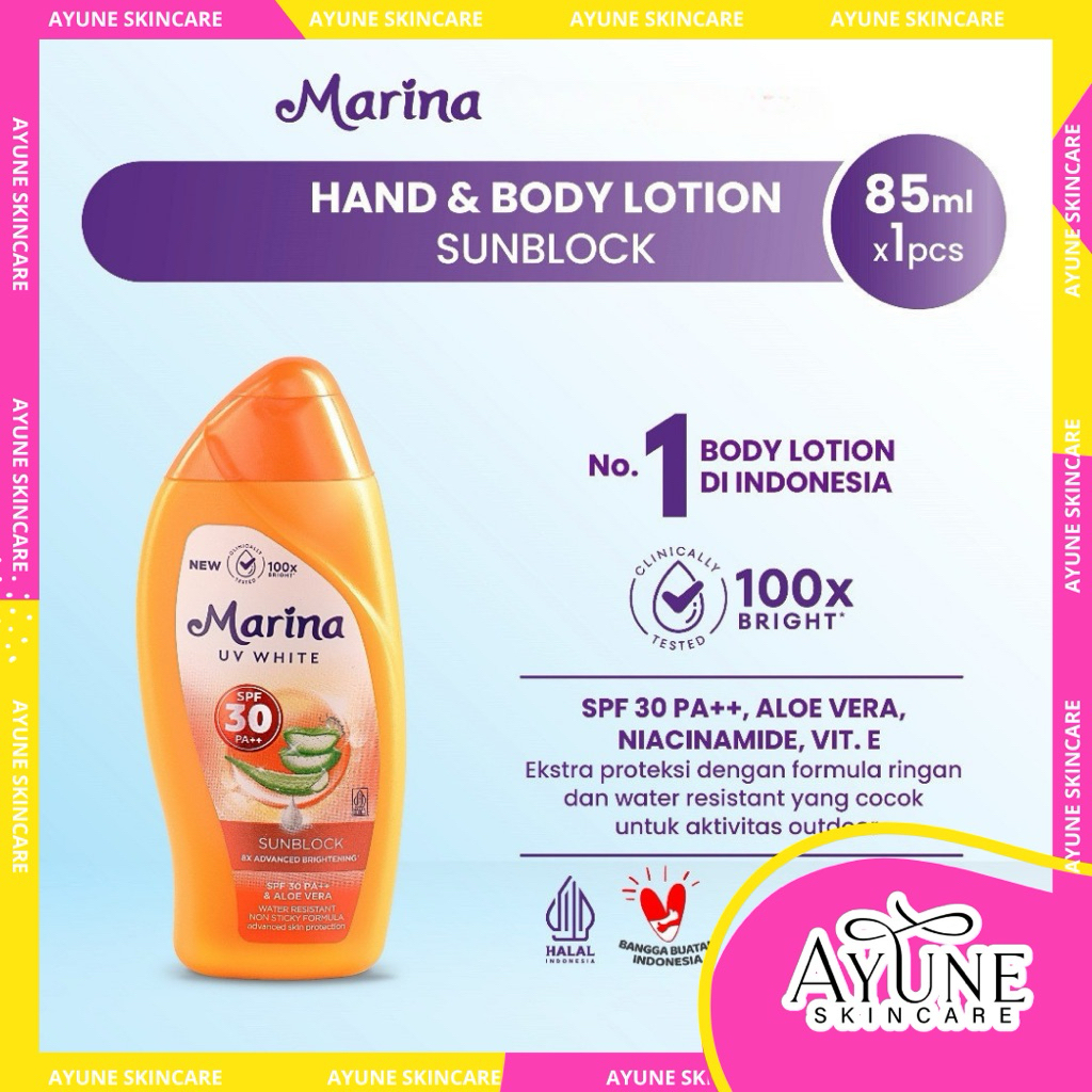 Jual Marina UV White Sunblock SPF 30 PA++ 85ml 170ml Water Resistant 8x ...