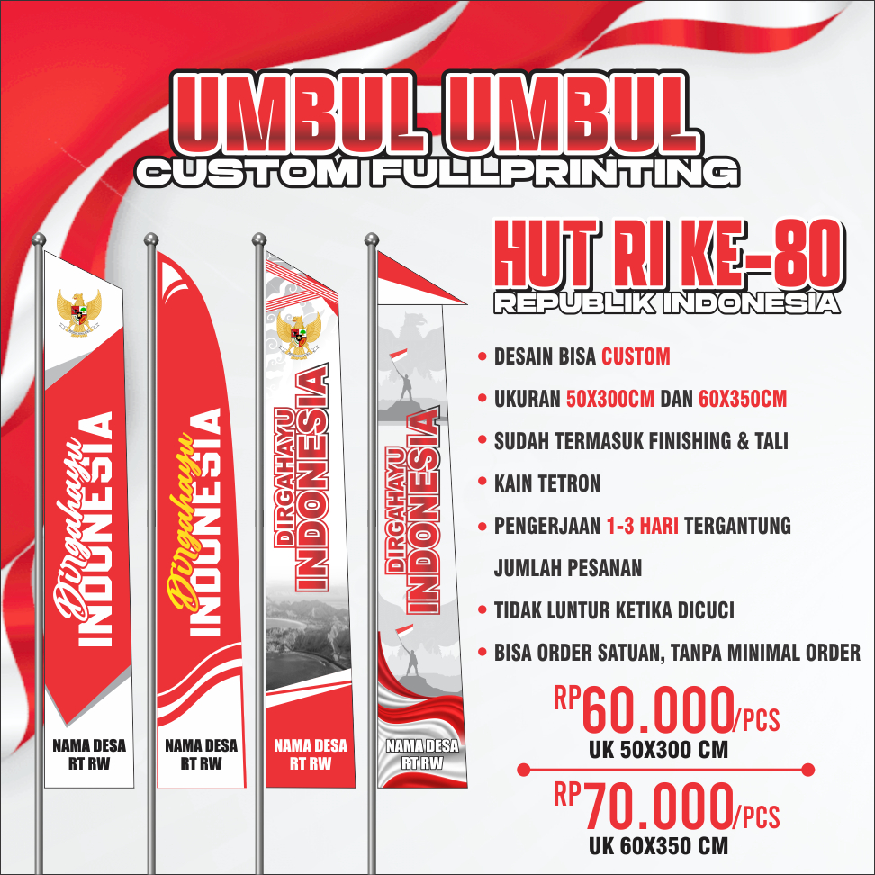 Jual CETAK PRINT UMBUL UMBUL MERAH PUTIH AGUSTUSAN CUSTOM UKURAN STANDART HUT RI SPANDUK JALAN ...