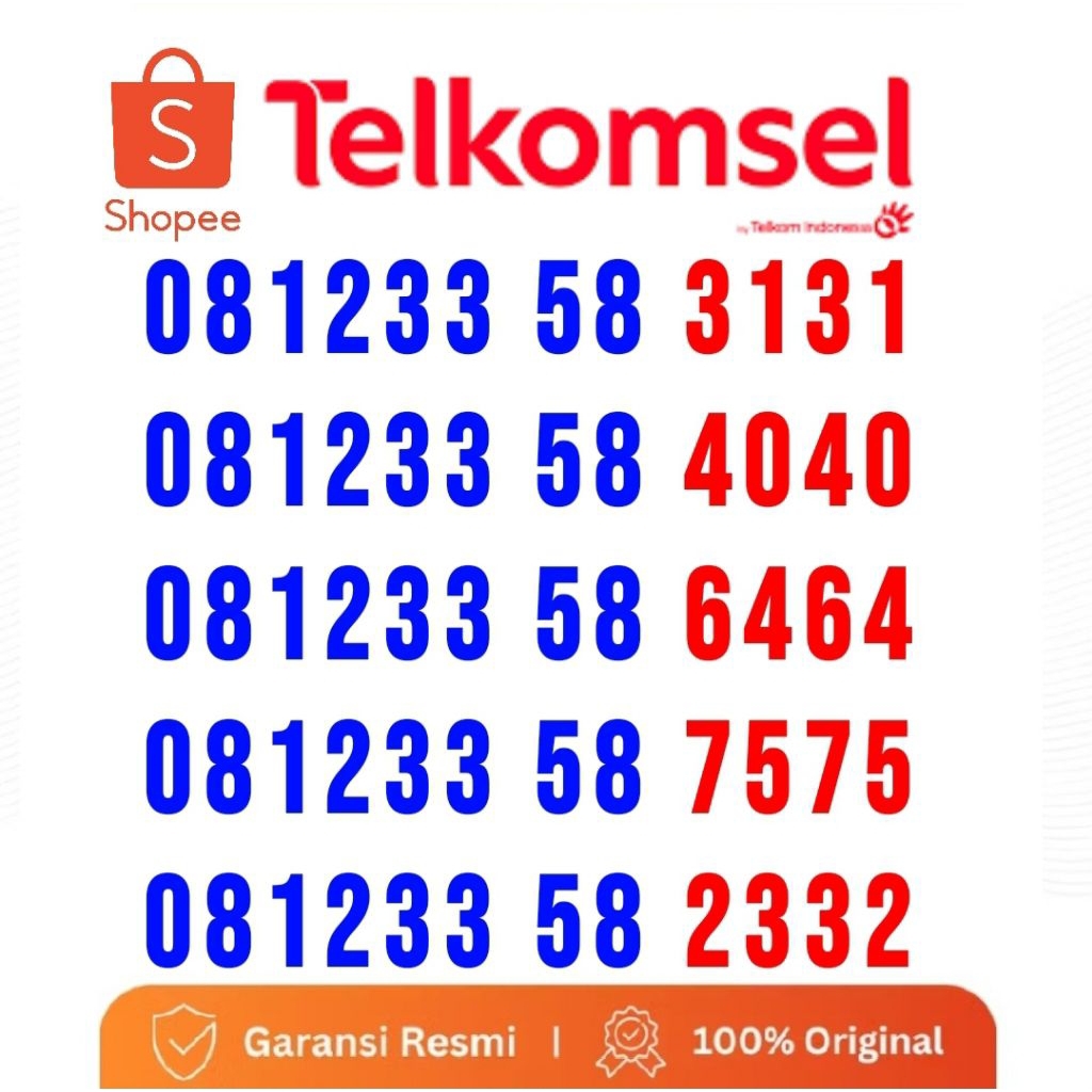 Jual Nomor Cantik Telkomsel Akhiran AABB ABAB AXXA RIBUAN | Shopee Indonesia