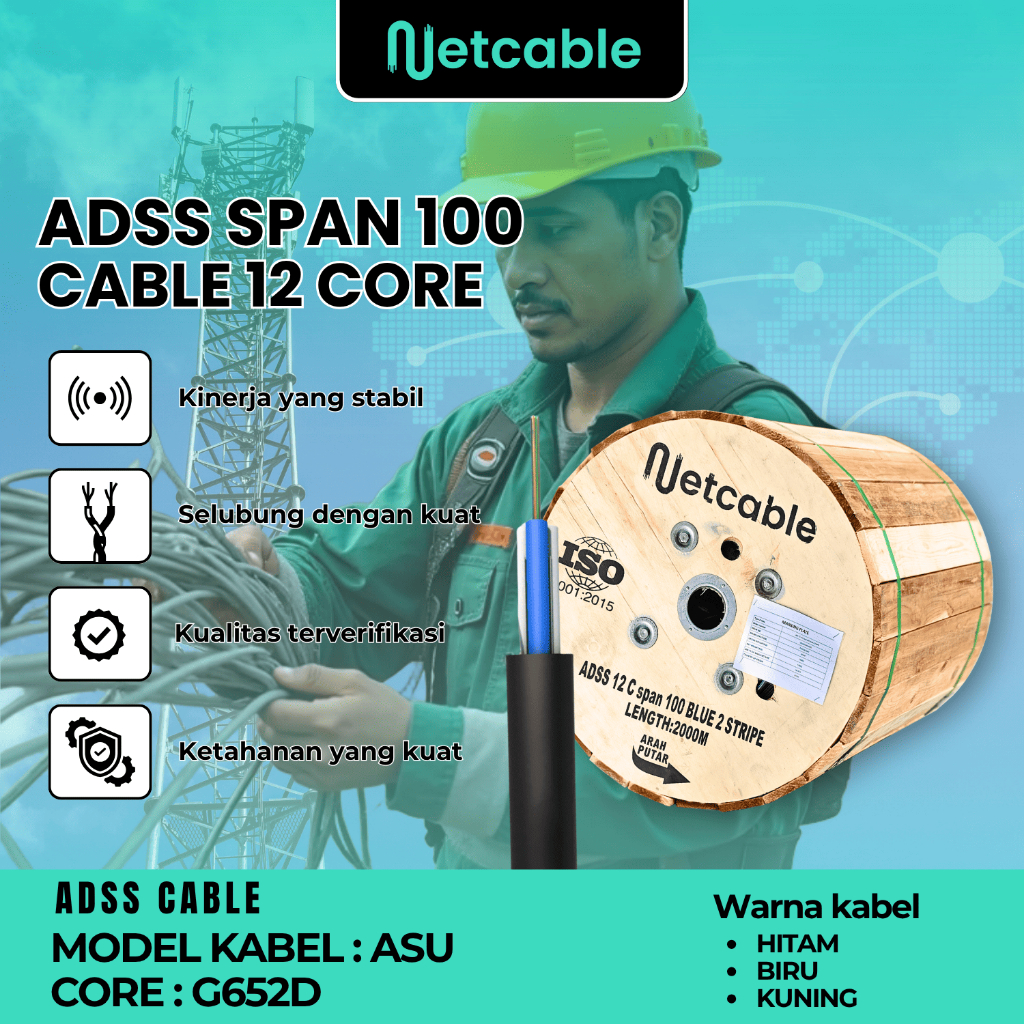 Jual NETCABLE Kabel Fiber Optik ADSS 12 Core 2 KM 4 KM | Kabel FO ADSS ...
