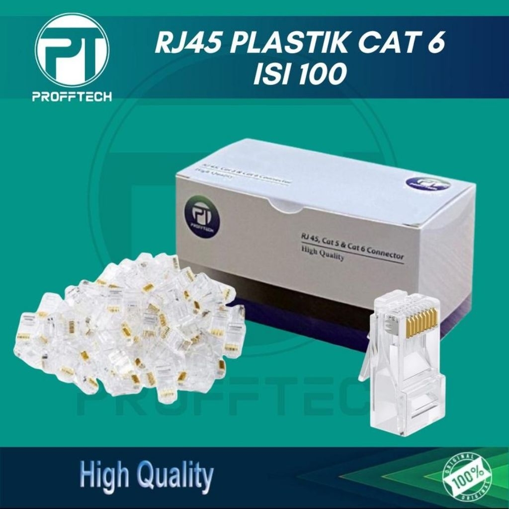Jual Konektor UTP RJ45 Cat 6e Plastik / RJ 45 CAT6, Original Profftech ...