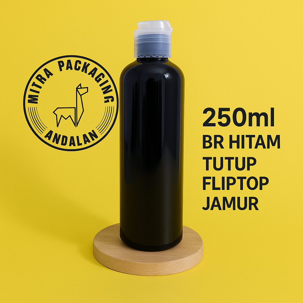 Jual Botol Plastik PET 250ml BR Hitam Tutup Fliptop Jamur | Shopee ...