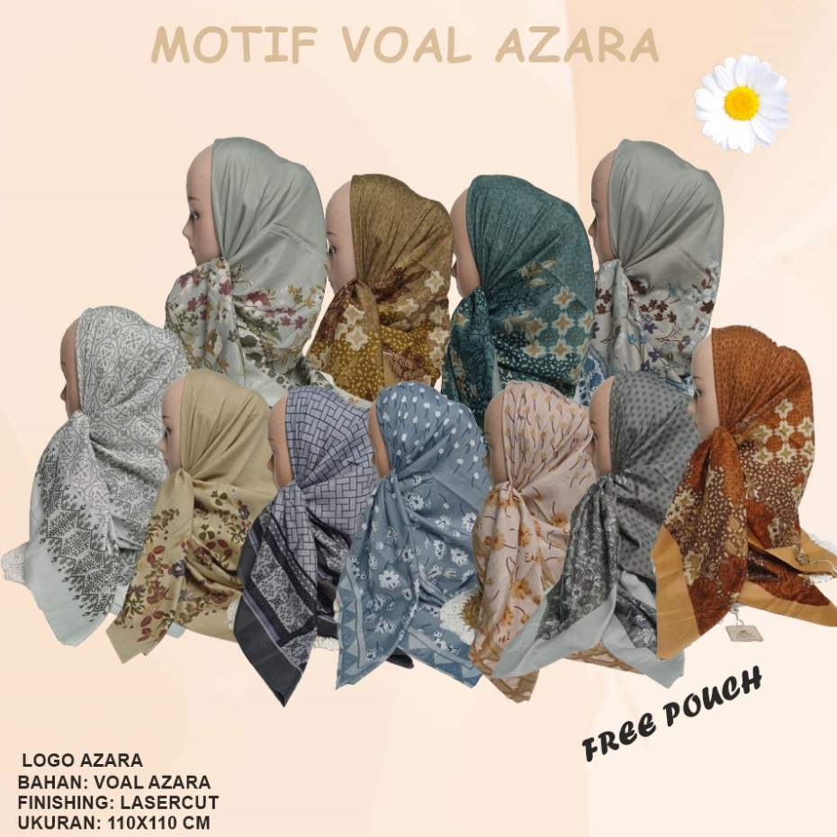 Jual Hijab segiempat voal motif azara/segi empat motif voal AZARA ...