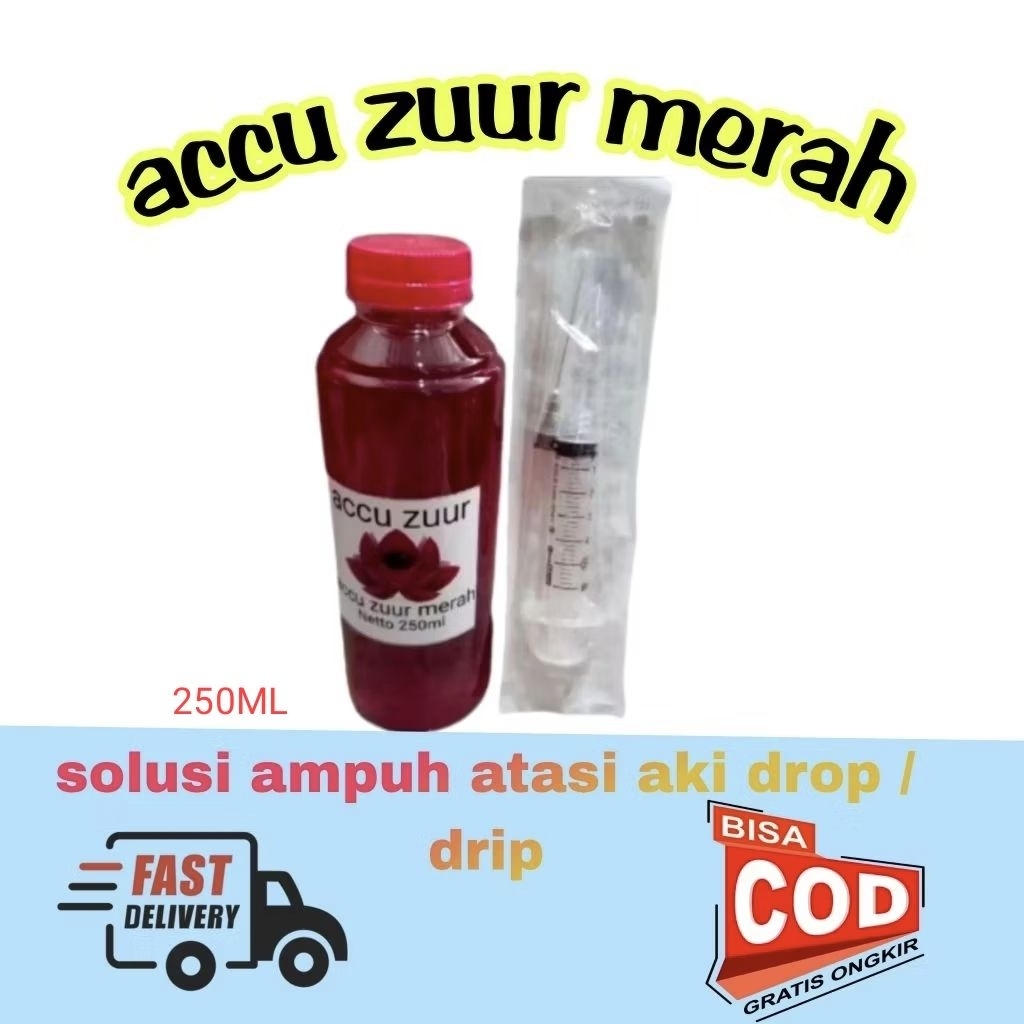 Jual Air accu zuur merah original 250ml untuk aki kering dan basah ...