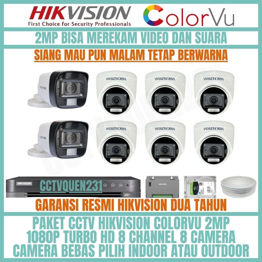 Jual PAKET CCTV HIKVISION COLORVU 2MP 8 CHANNEL 8 CAMERA AUDIO SERIES ...
