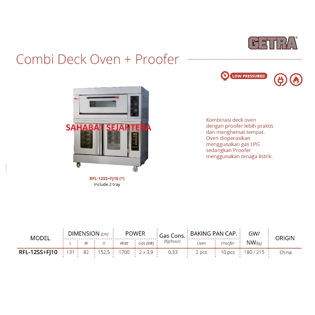 Jual GETRA Combi Deck Oven + Proofer RFL-12SS+FJ-10 Mesin Pemanggang ...
