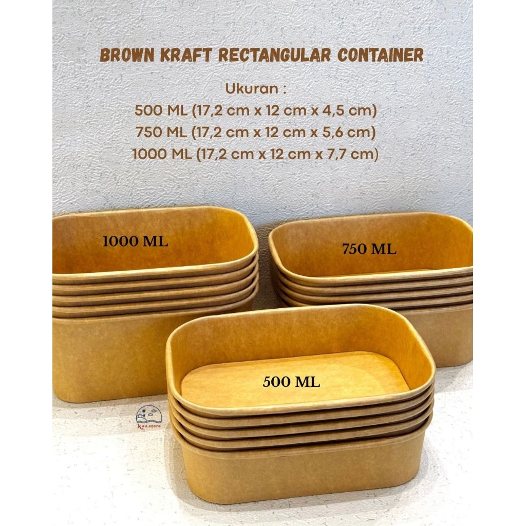 Jual BROWN KRAFT RECTANGULAR FOOD CONTAINER + LID BROWN KRAFT PAPER LUNCH BOX (5 PCS) | Shopee ...