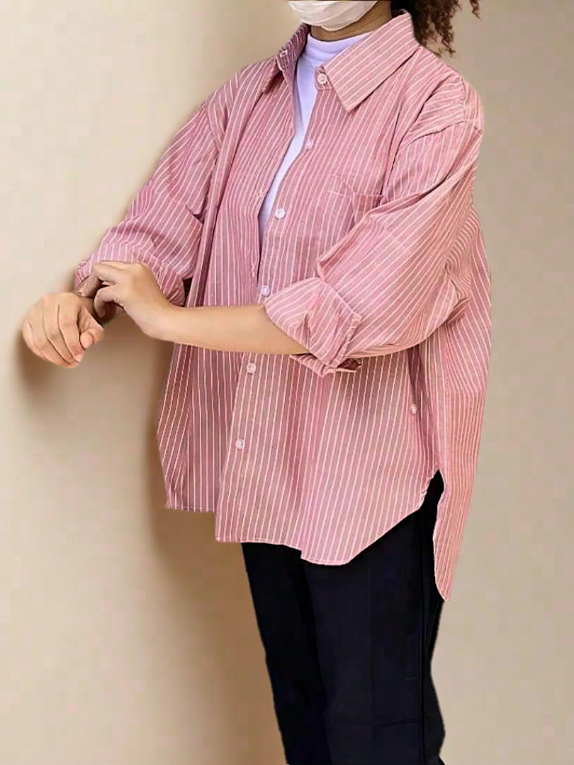 Jual Kemeja Salur Wanita Lengan Panjang Kancing Aktif Oversize Bahan Katun Oxford Hanna Shirt ...