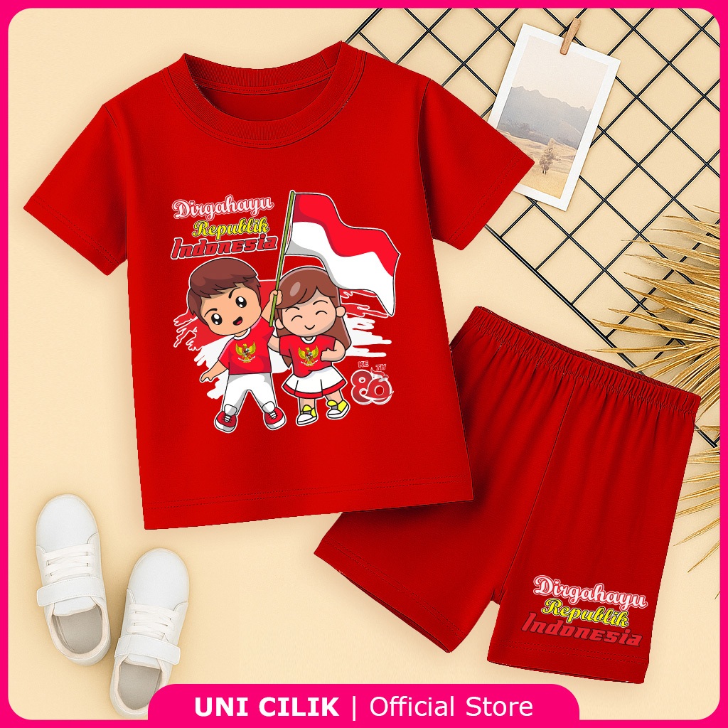 Jual Baju Edisi Terbatas 17 Agustus HUT RI Ke 80 Sahur Setelan Pendek Anak Cewek dan Cowok usia ...