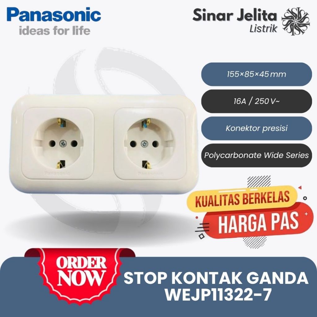 Jual Stop Kontak Ganda/Double PANASONIC Wide Series Putih WEJP11322-7 ...