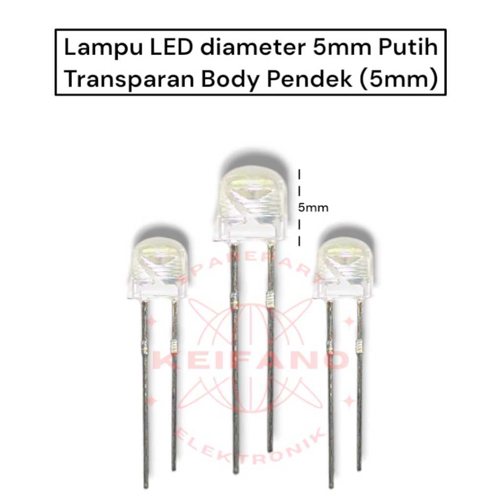 Jual Lampu LED Strawhat diameter 5mm Putih Transparan Body Pendek (5mm ...