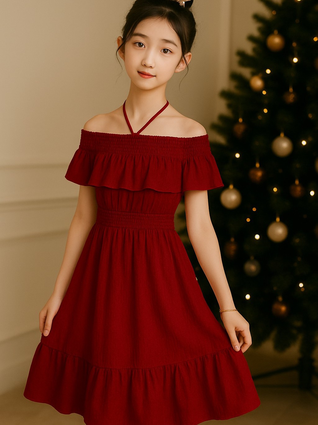 Jual MK017 CRISTIANI | Midi Dress Anak Sabrina Angel Off Shoulder Tali ...