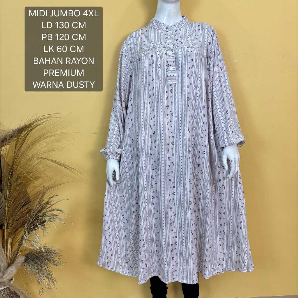 Jual Midi Dress Jumbo Ld 130 Cm Bahan Rayon Premium - Adeeva Long Tunik | Shopee Indonesia