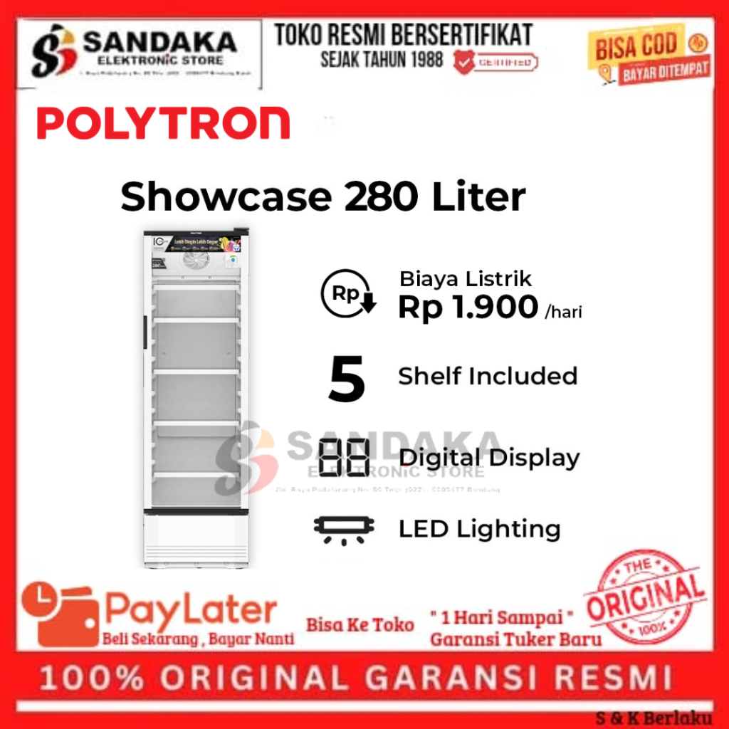 Jual SHOWCASE 280 LITER TERBARU POLYTRON SCN 280 NO FROST 5 RAK GARANSI ...