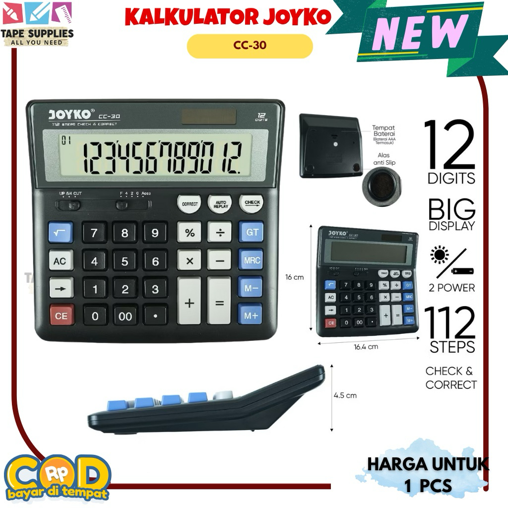 Jual Kalkulator Meja Joyko CC-30 12 Digit Solar + Baterai Check ...