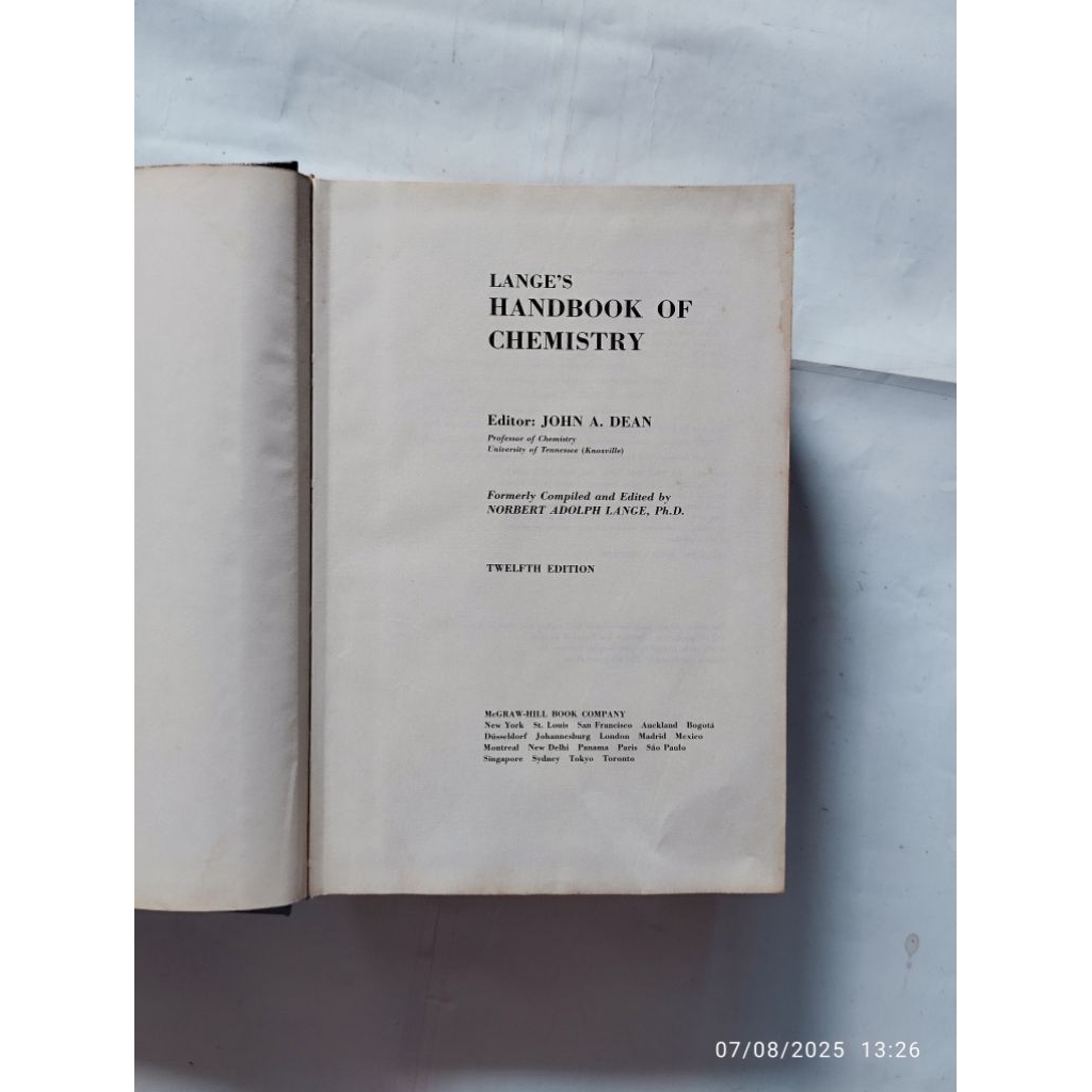 Jual Buku Teknik Kimia, LANGE'S HANDBOOK OF CHEMISTRY Twelfth Edition ...