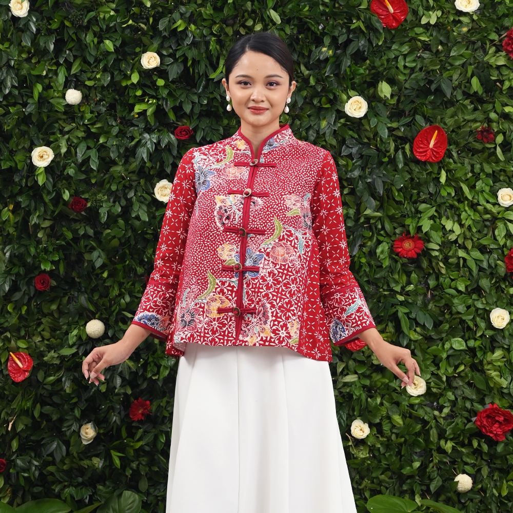 Jual NONA RARA - Lauva Encim Merah Putih T4497, Baju kerja batik blouse ...