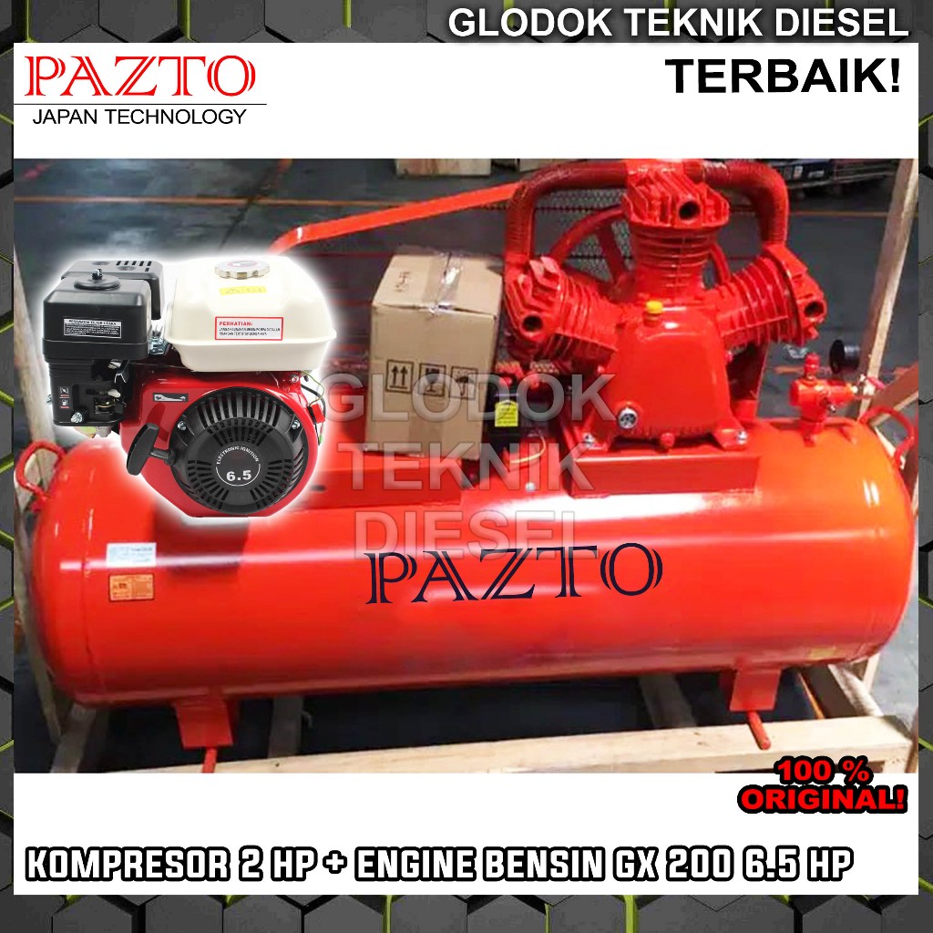 Jual PAZTO Kompresor Angin 2 HP + HONDA Engine Bensin GX 160 5.5 HP PK ...