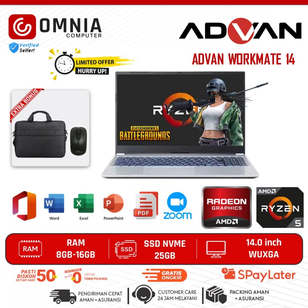 Jual Laptop Advan Workmate Amd Ryzen 5 3500u Ram 16gb 256gb Ssd Windows 11 Original 14.0 Wuxga ...