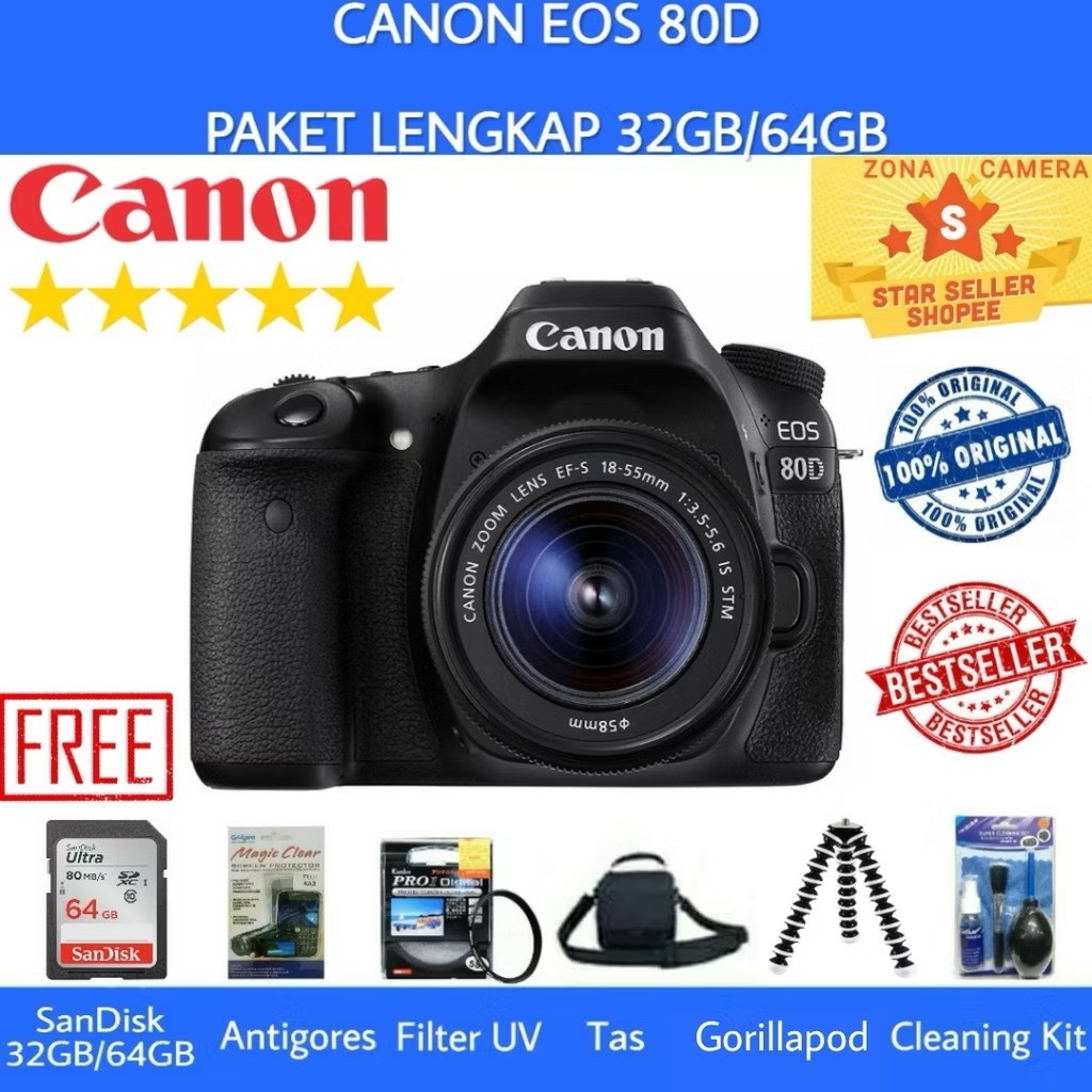 Jual CANON EOS 80D / CANON 80D KIT 18-55MM IS STM - PAKET LENGKAP ...