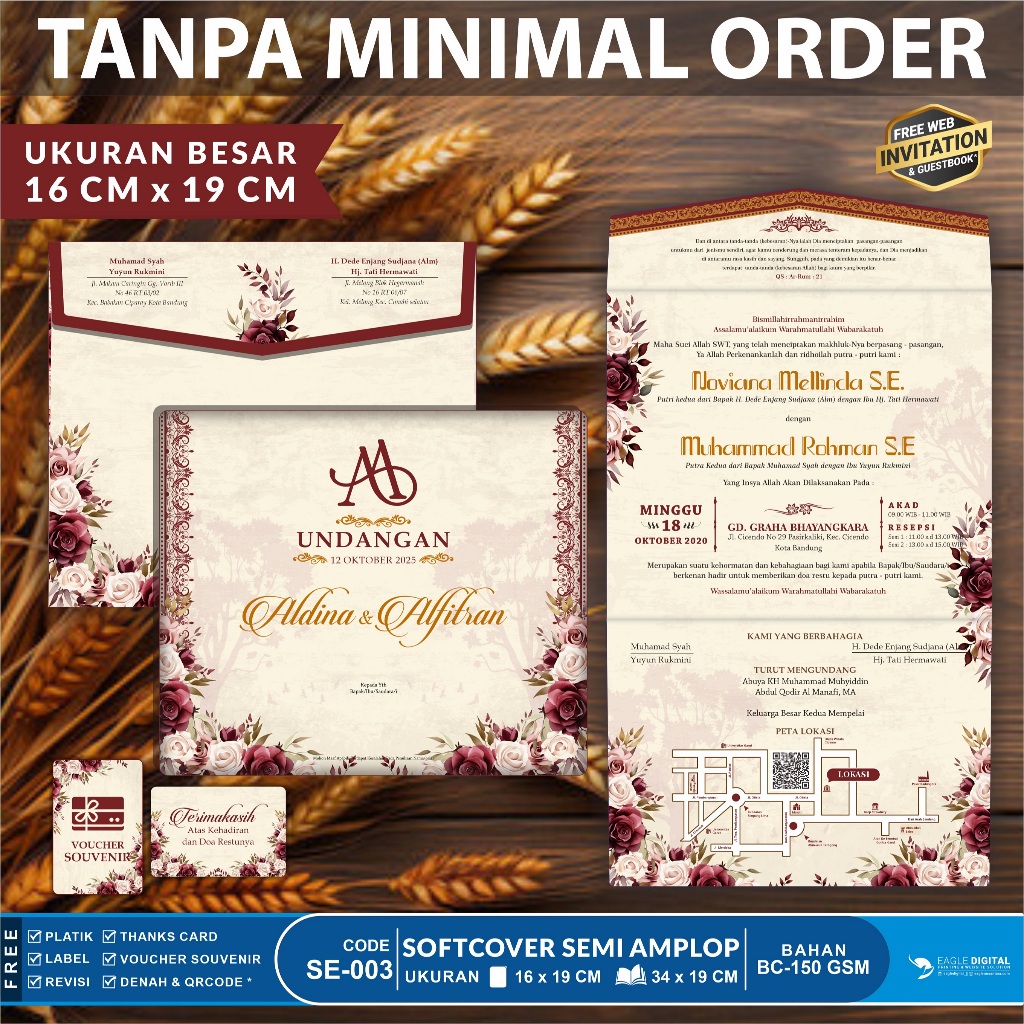 Jual SE003 | Undangan Pernikahan Softcover Semi Amplop Maroon Flower ...