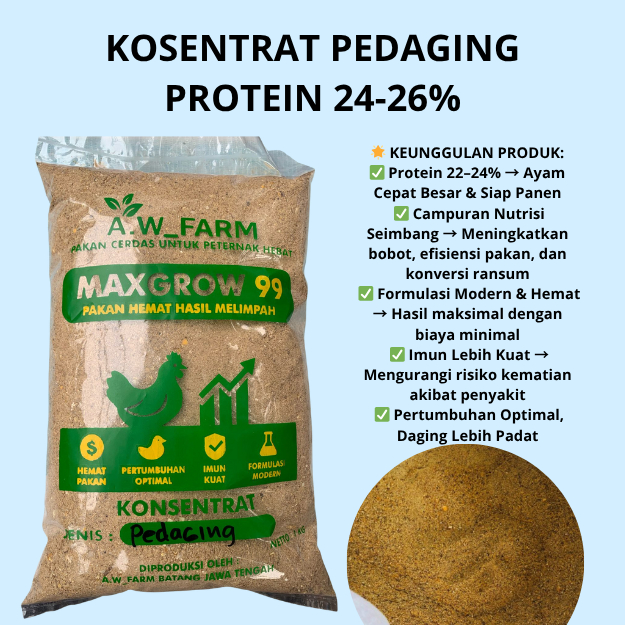 Jual Konsentrat Ayam Pedaging MAXGROW 99 1 kg Protein 22–24% Campuran ...