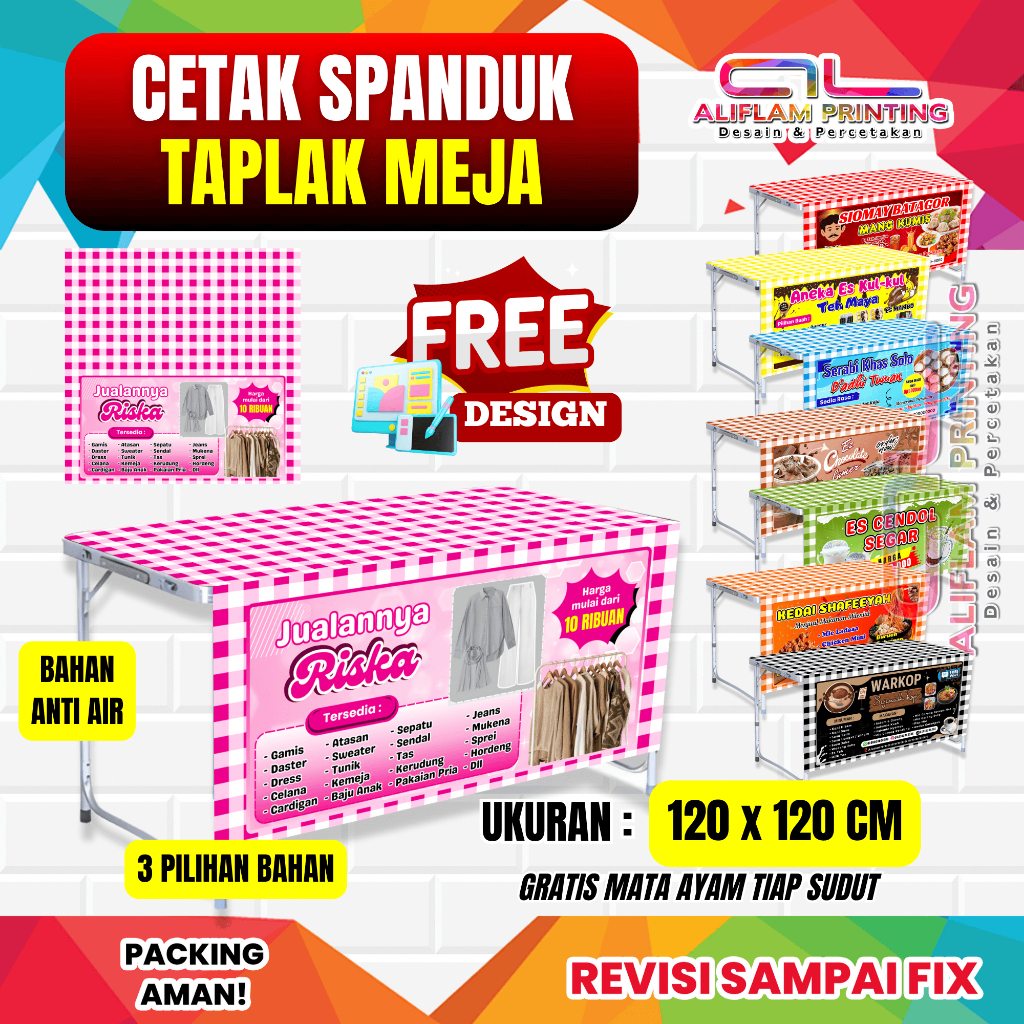 Jual CETAK BANNER SPANDUK TAPLAK MEJA UKURAN 120x120 CM GRATIS DESAIN ...
