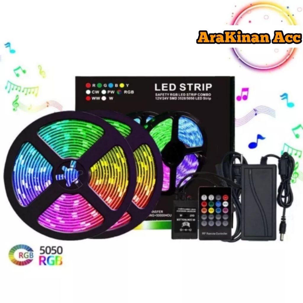 Jual PAKET Lampu Led Strip 5050 RGB 5M 10M 20M IP44 IP33 Remot Sensor ...