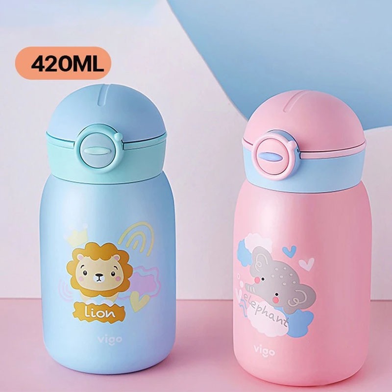 Jual VIGO Botol Minum Anak Tk Stainless Panas Dingin 420ml Ada Sedotan ...