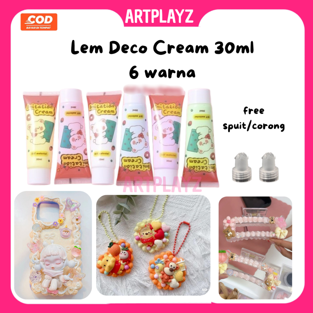 Jual Lem Deco Cream 30 ML 6 Warna free spuit, Lem Deco DIY, Deco Cream ...