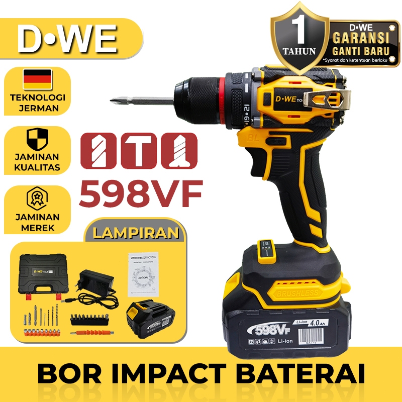Jual D•WE 40NM 3in1 Brushless Bor Impact Listrik 18V Mesin Bor Impact ...