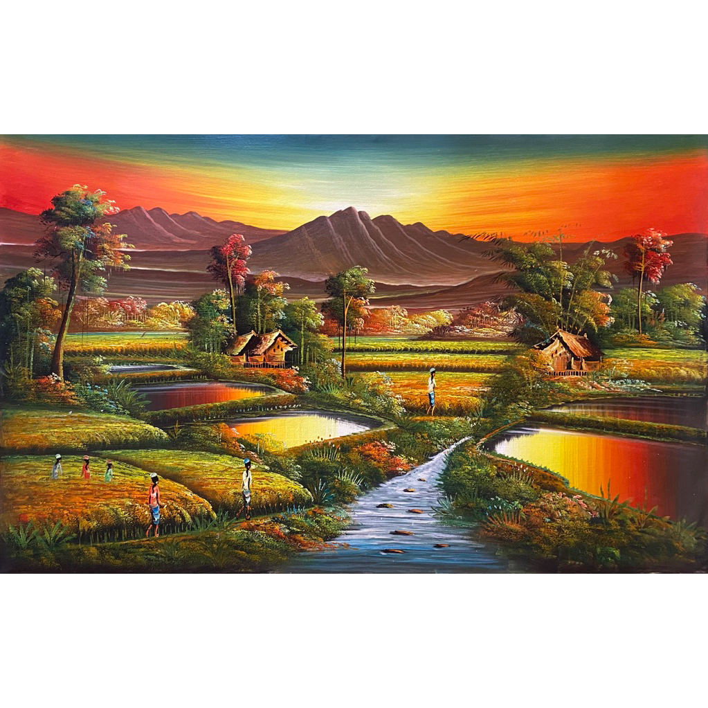 Jual Lukisan pemandangan Sawah dan View Gunung Agung Bali, Lukisan ...