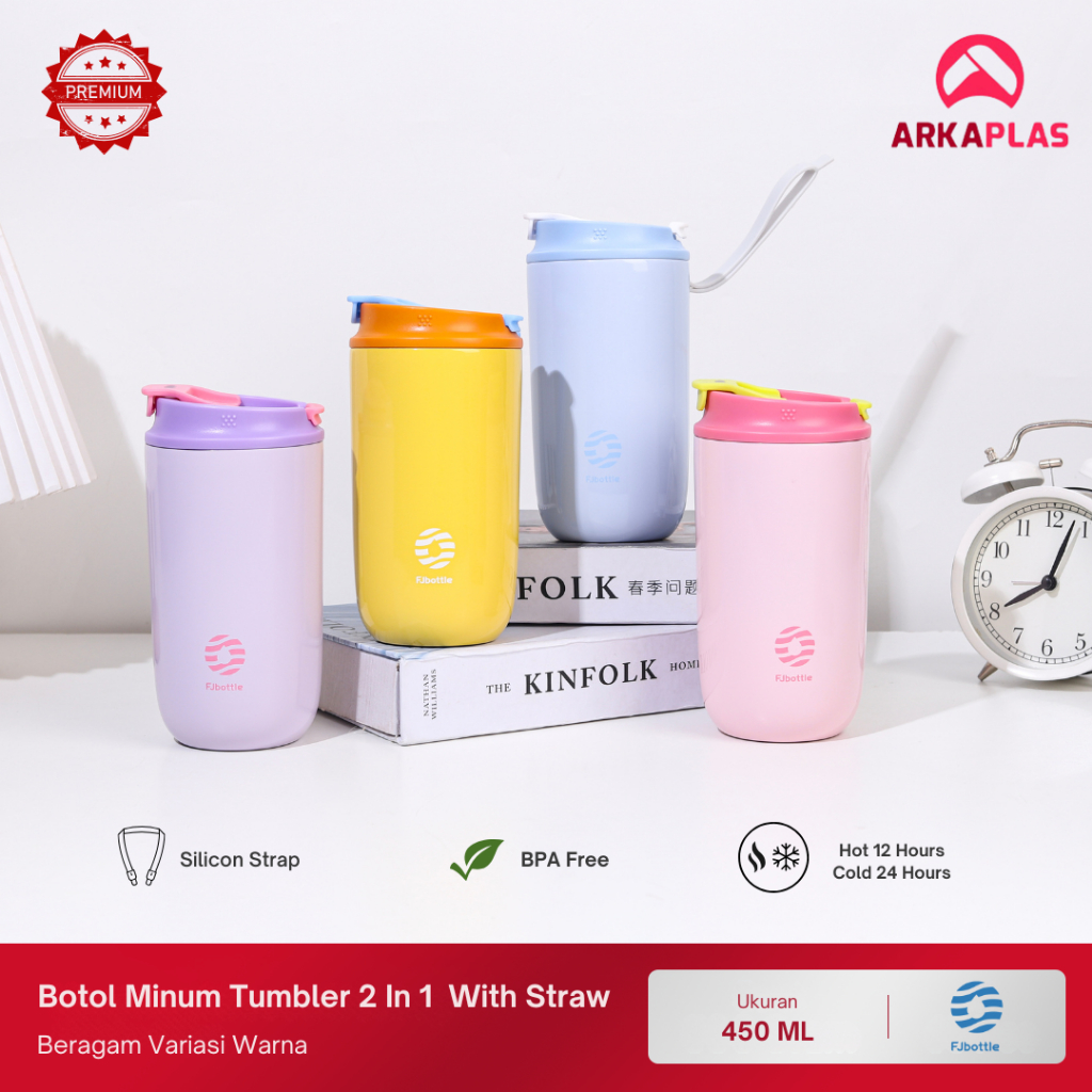 Jual Botol Minum Tumbler Stainless Steel 450ml Tutup 2 In 1 With Straw ...