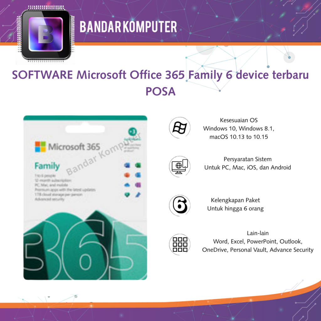 Jual SOFTWARE Microsoft Office 365 Family 6 device terbaru POSA ...