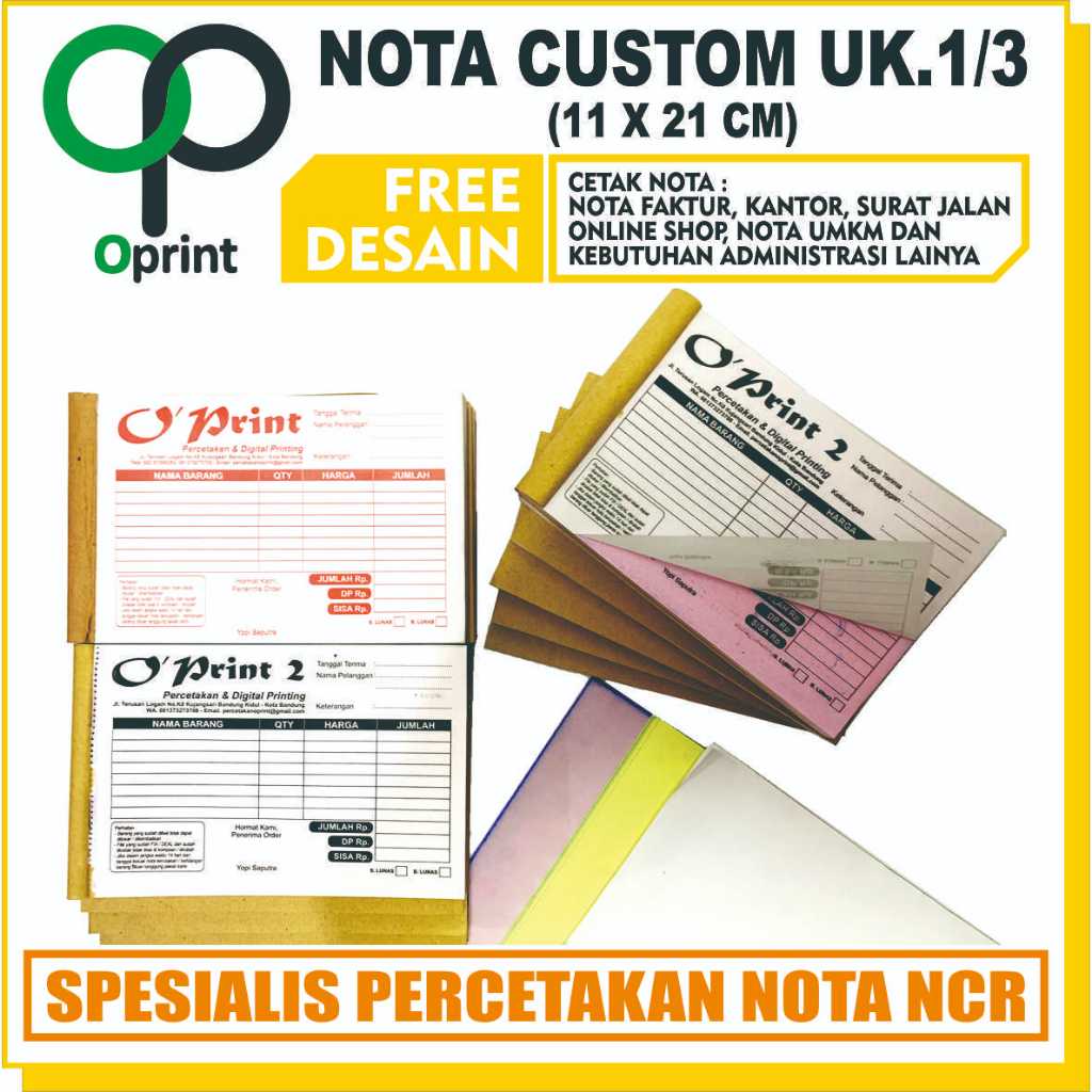 Jual NOTA Bon NCR, Ukuran 1/3 (11 x 21 cm), isi 25 set, GRATIS DESAIN ...