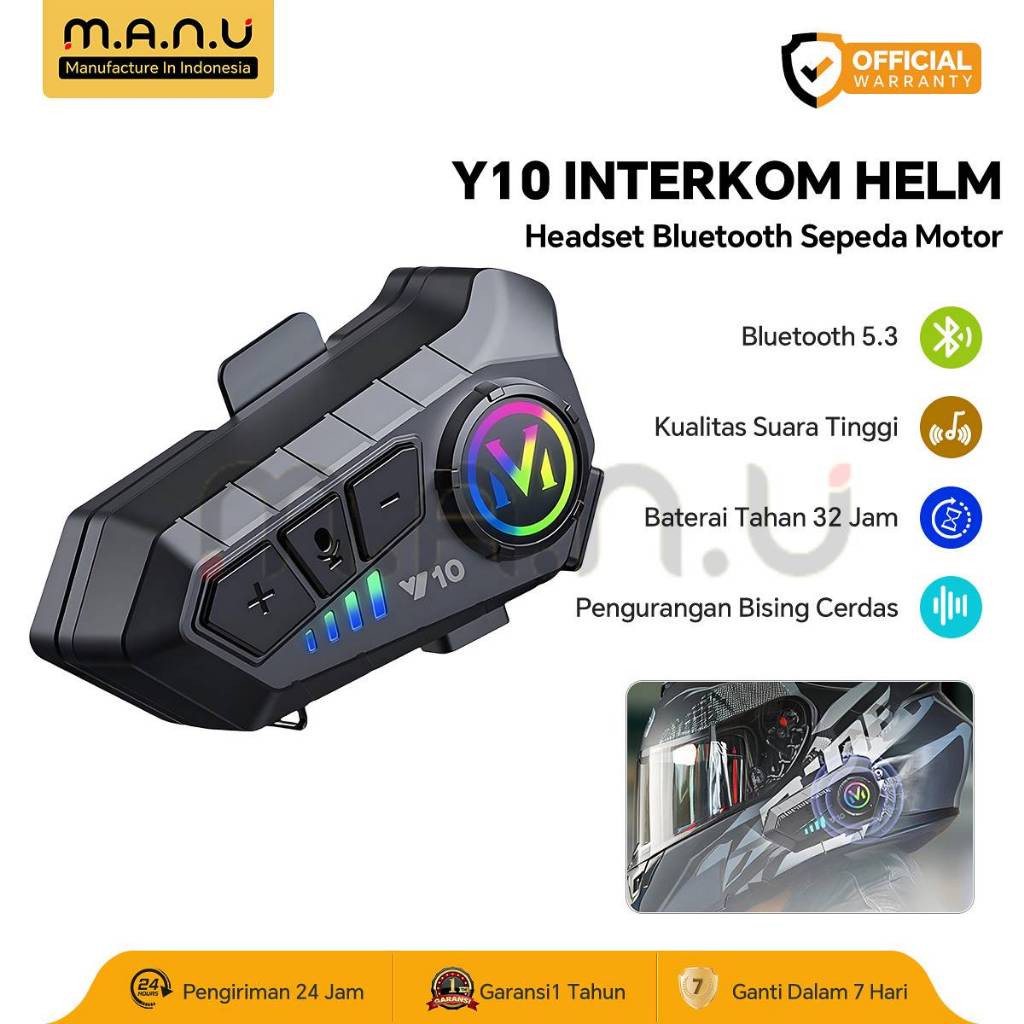 Jual MANU Y10 Interkom Bluetooth Helm Headset - Bluetooth 5.3, Noise ...