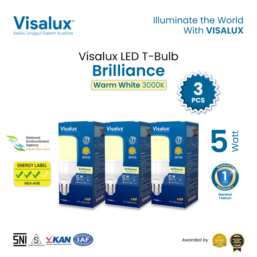 Jual Visalux Lampu LED T-Bulb Brilliance 3000K WarmWhite Kuning 5W ...