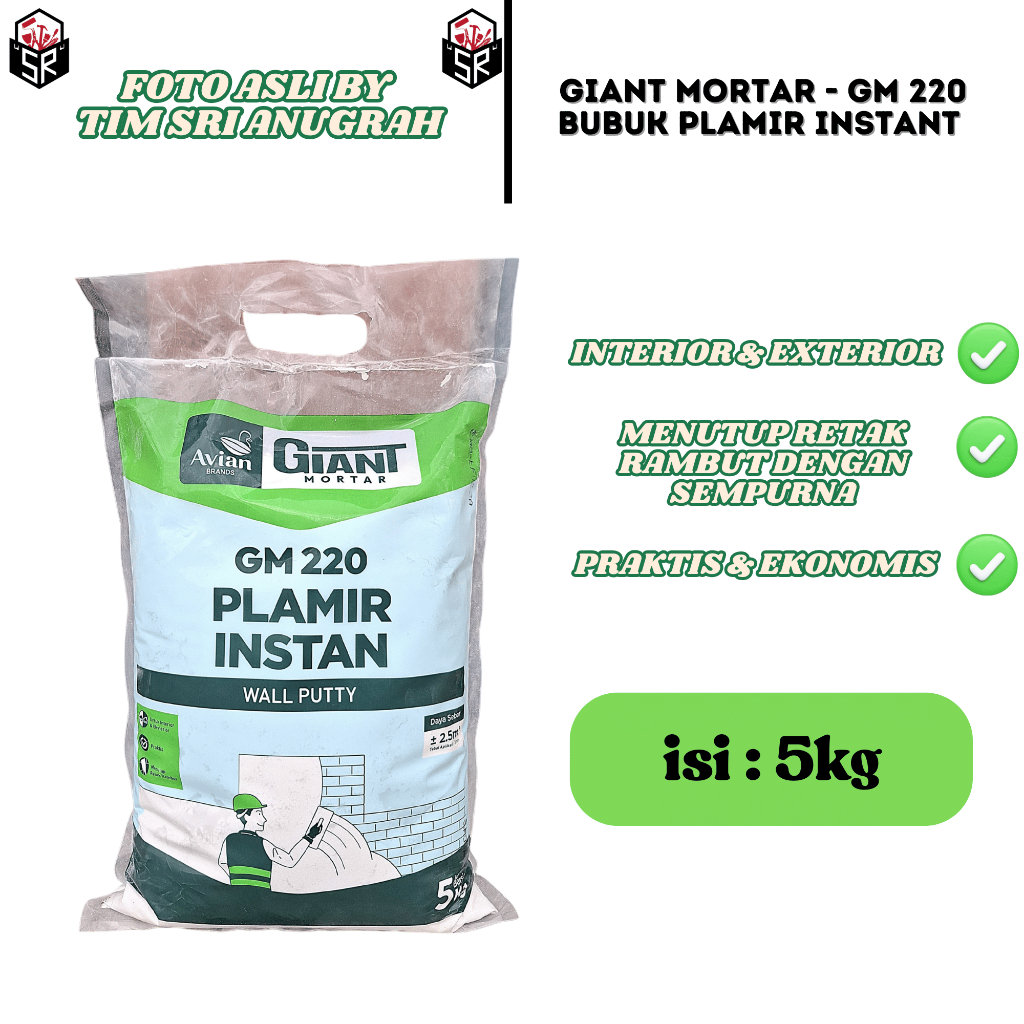 Jual Plamir Instant Giant Mortar 220 Wall Putty Warna Putih 5kg ...