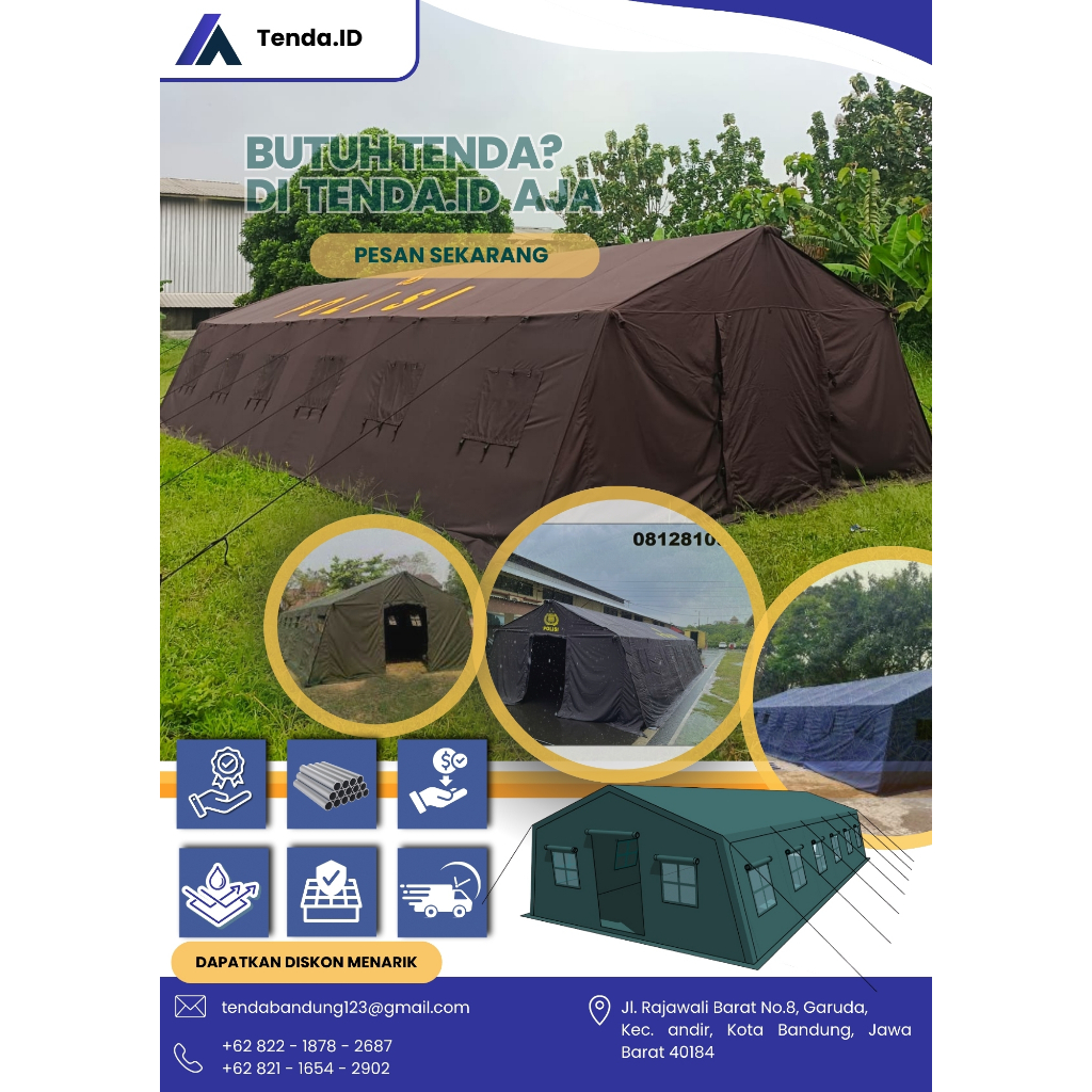 Jual Tenda Posko Serbaguna Darurat 6x12 / 4x6 Tenda Militer TNI ...