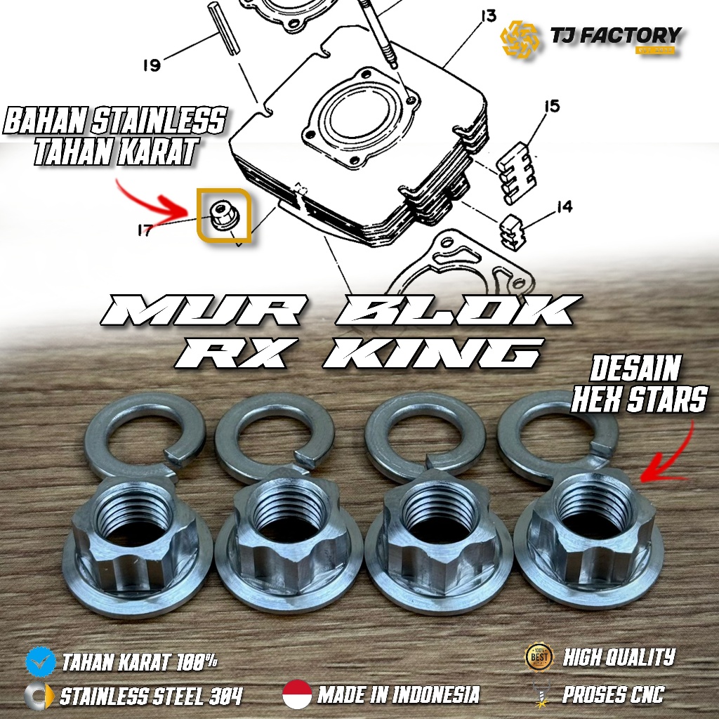 Jual 1 Set Mur BLOK RX KING RXK RX SPESIAL Mur HEX STARS M10 By TJ ...