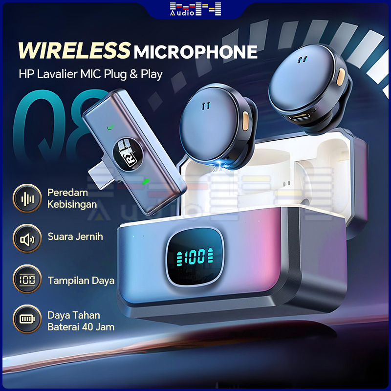 Jual Wireless Clip on Lavalier Mikrofon Q8 Dual Lavalier Noise Reduction Microphone Plug & Play ...