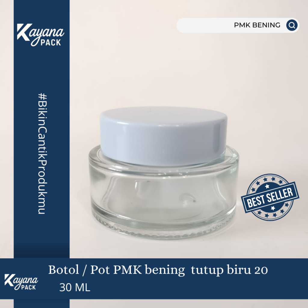 Jual Pot Cream Jar 30 gr Bening Biru Muda atau Pink PMK Kaca PD ...
